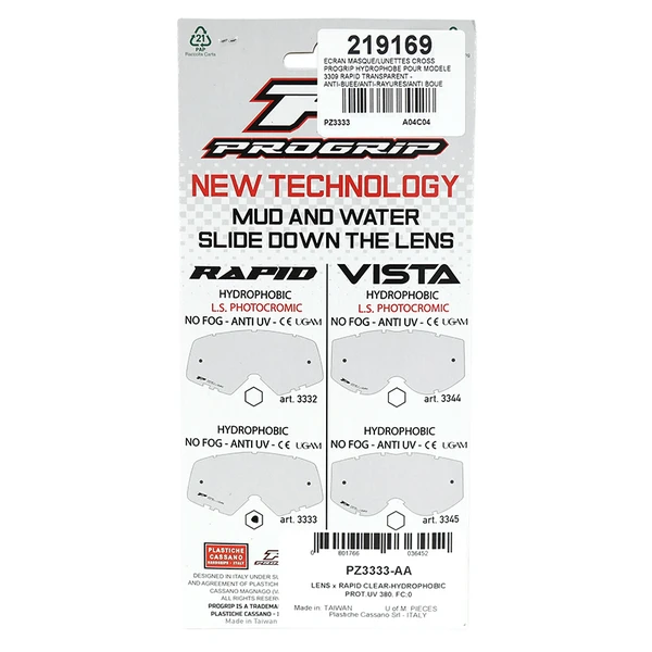 219169 - ECRAN MASQUE/LUNETTES CROSS PROGRIP HYDROPHOBE POUR MODELE ...